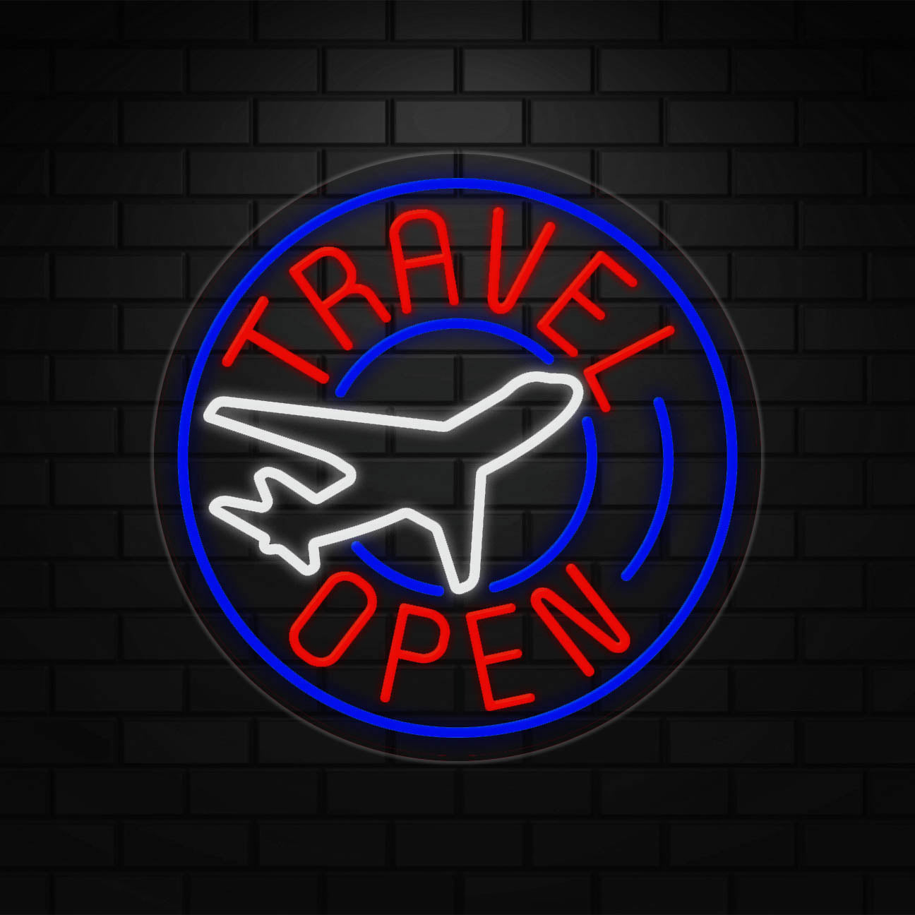 Travel Open Sign for Business Displays | LED Flex Neon | 26"W x 26"H x