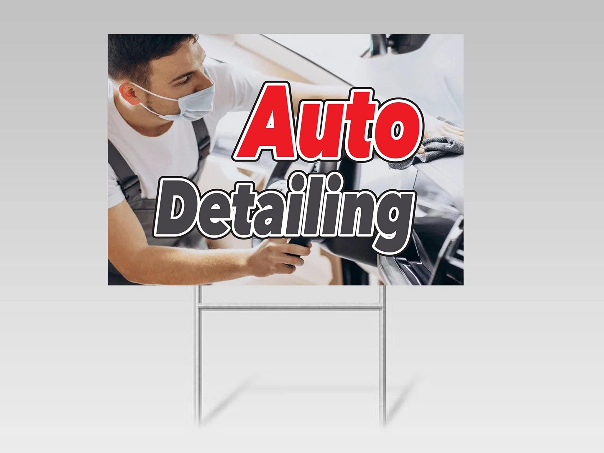AUTO Detailing | Sidewalk Yard Sign with Metal Stakes | 24"W x 18"H
