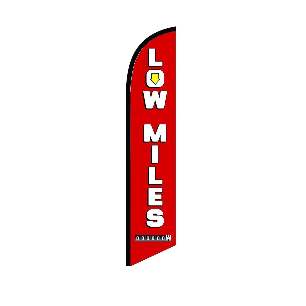 Low Miles Red Swooper Flutter Feather Flag | 3ft W x 11.5ft Tall