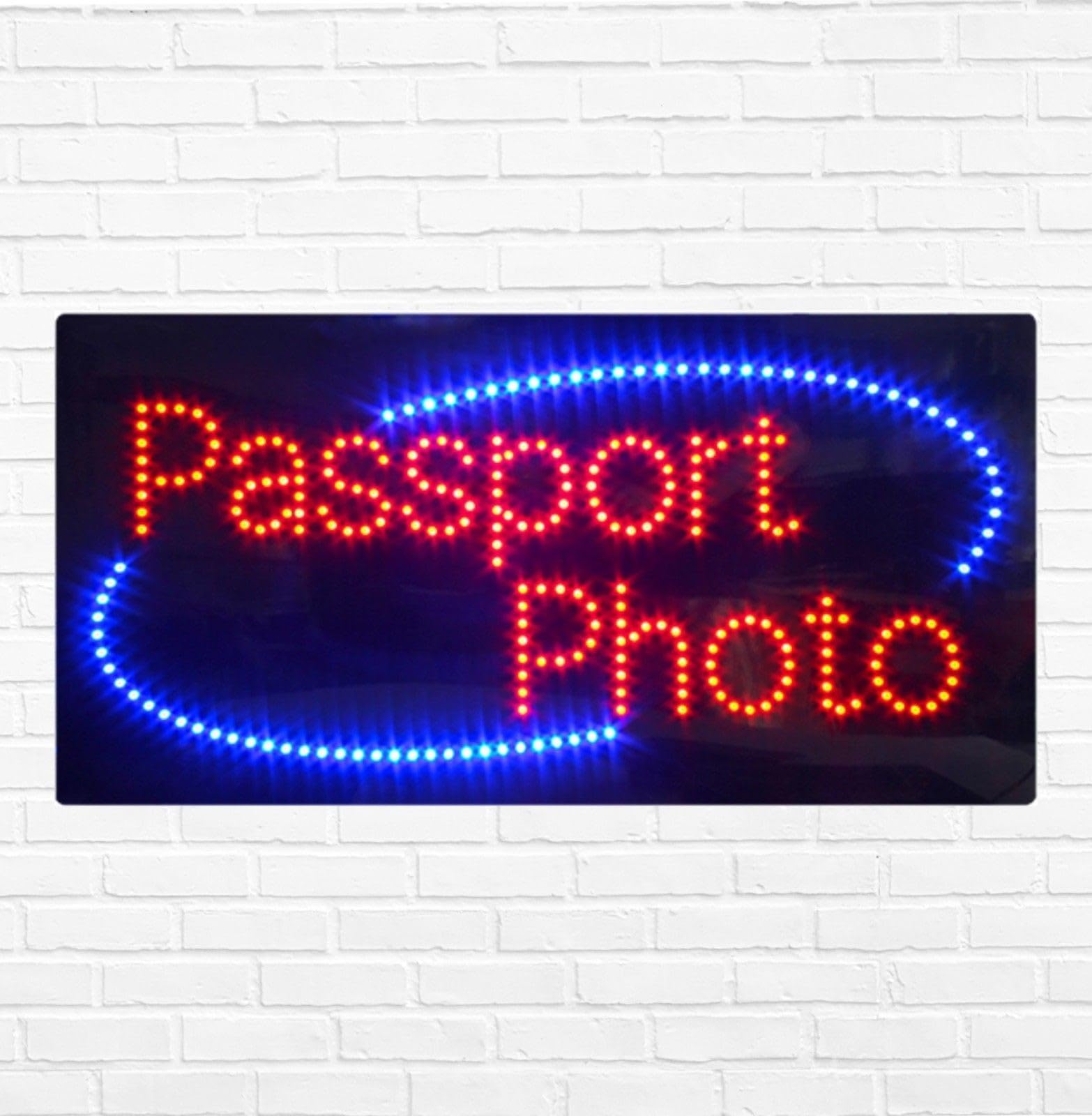 LED Passport Photo Sign for Business Display | Light Up Sign | 12"H x