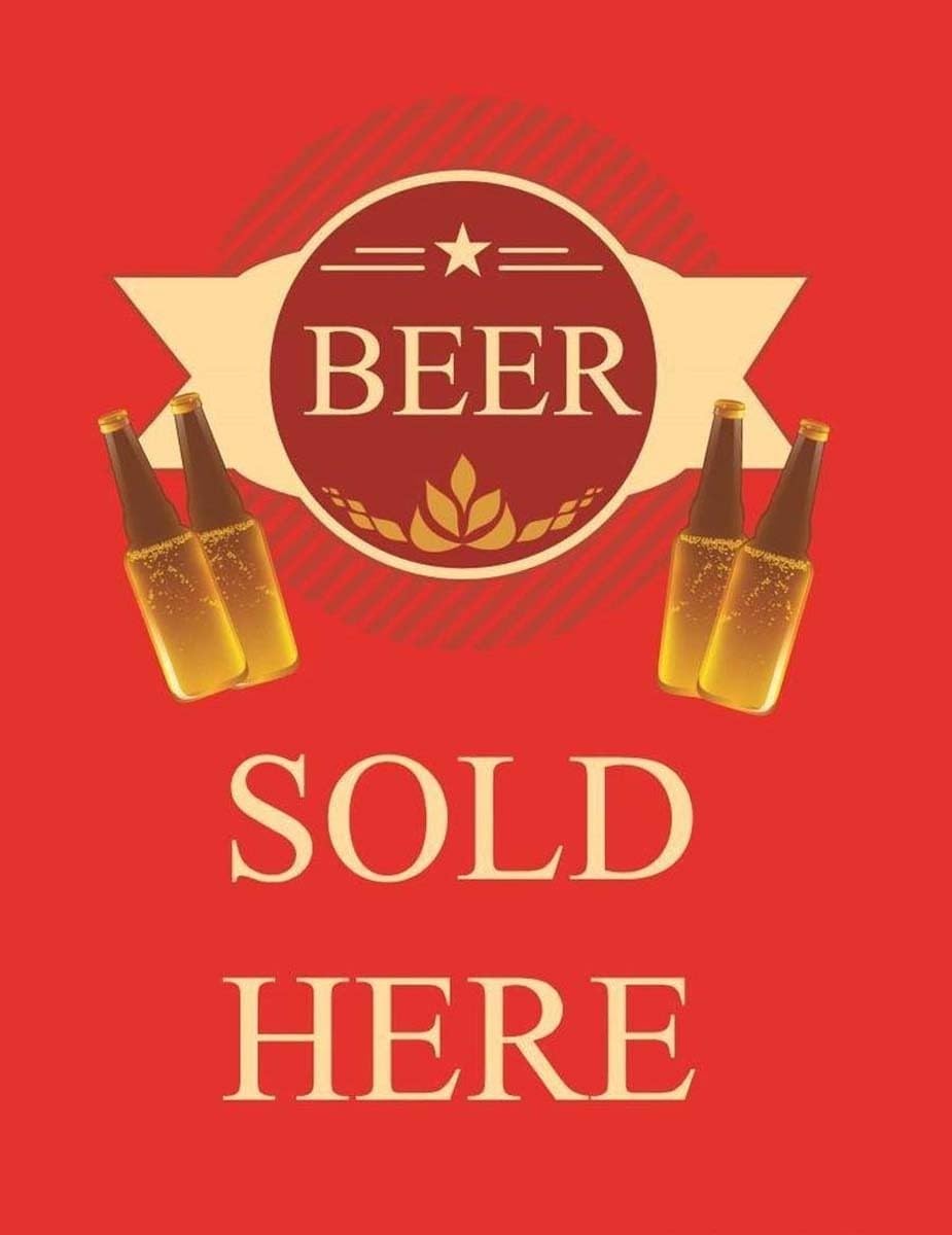 Beer Sold Here | Retail Window Display Sign | 18"W x 24"H