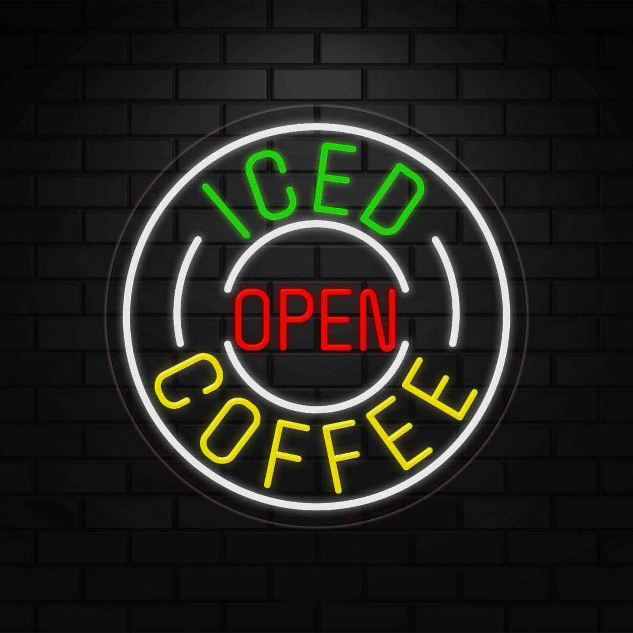 Iced Coffee Open Sign for Retail Displays | LED Flex Neon | 26"W x 26"