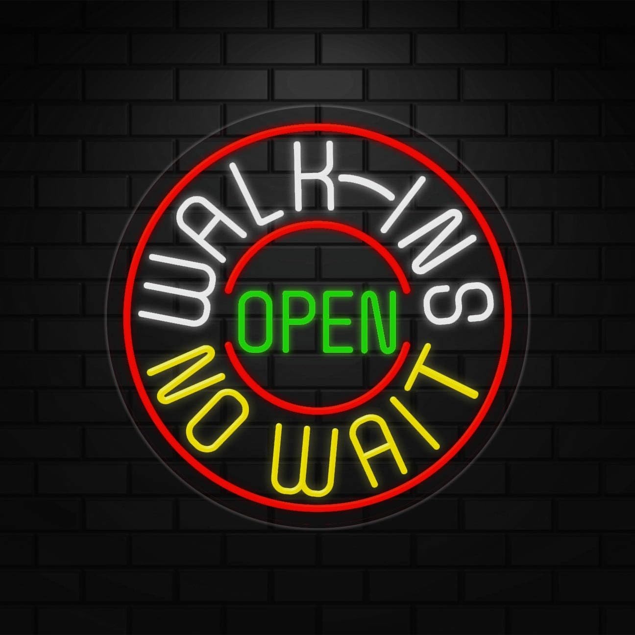 Walk-ins No Wait Open Sign for Retail | LED Flex Neon | 26"W x 26"H x
